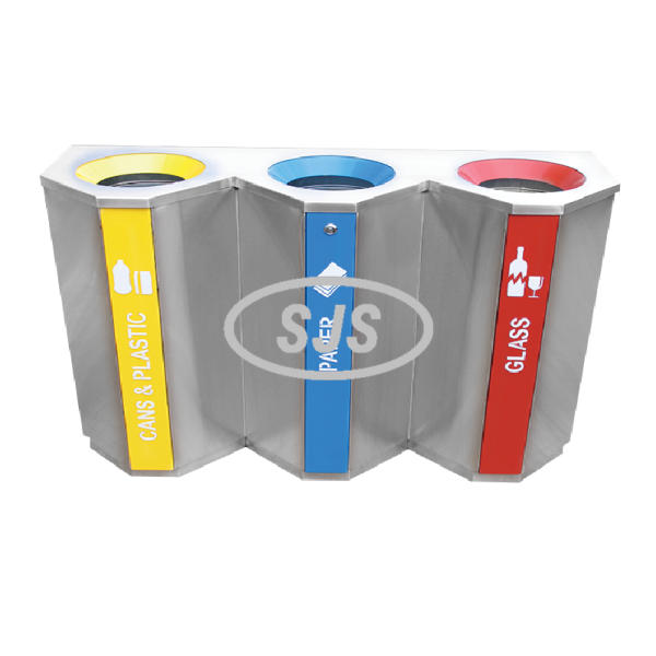 Stainless Steel Recycle Bin - Triangle 3 in 1 - Superior Janitorial ...