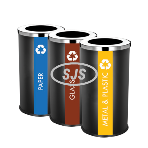 Shop SS107-B Black Powder Coated Recycle Bin Round c/w Open Top (3 in 1 ...