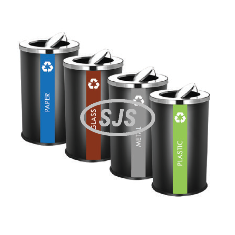 SS106-B Powder Coated Recycle Bin Round c/w Flip Top (4-in-1 ...