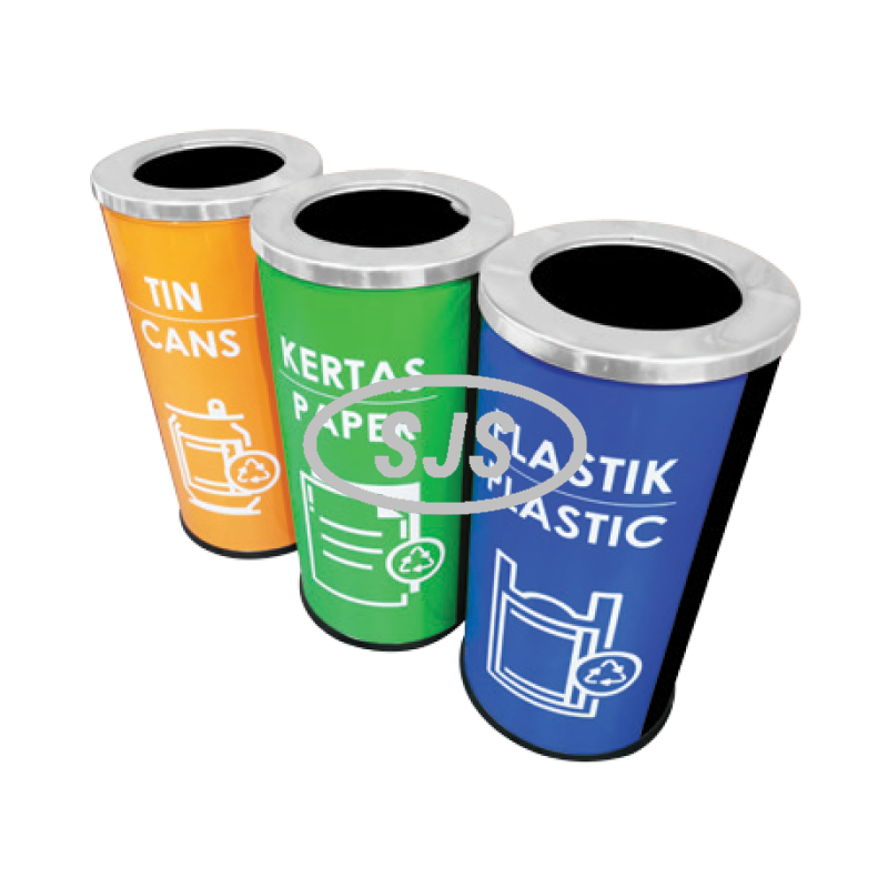 SS107-B |CM3| Black Powder Coated Recycle Bin Round c/w Open Top (3-In ...